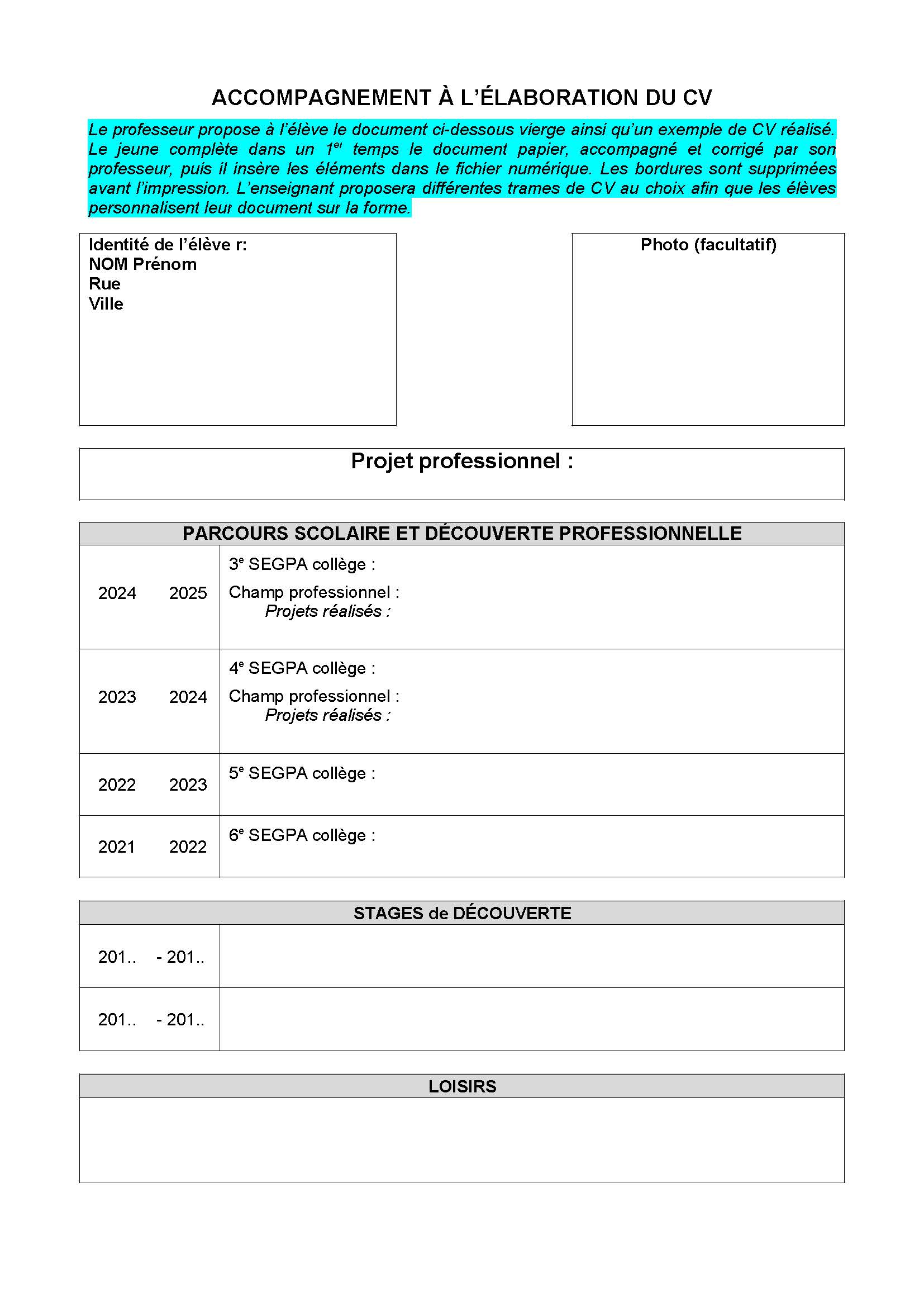 Ecrire un Curriculum Viate / CV - EREA LEA Maurice Genevoix - Le Havre