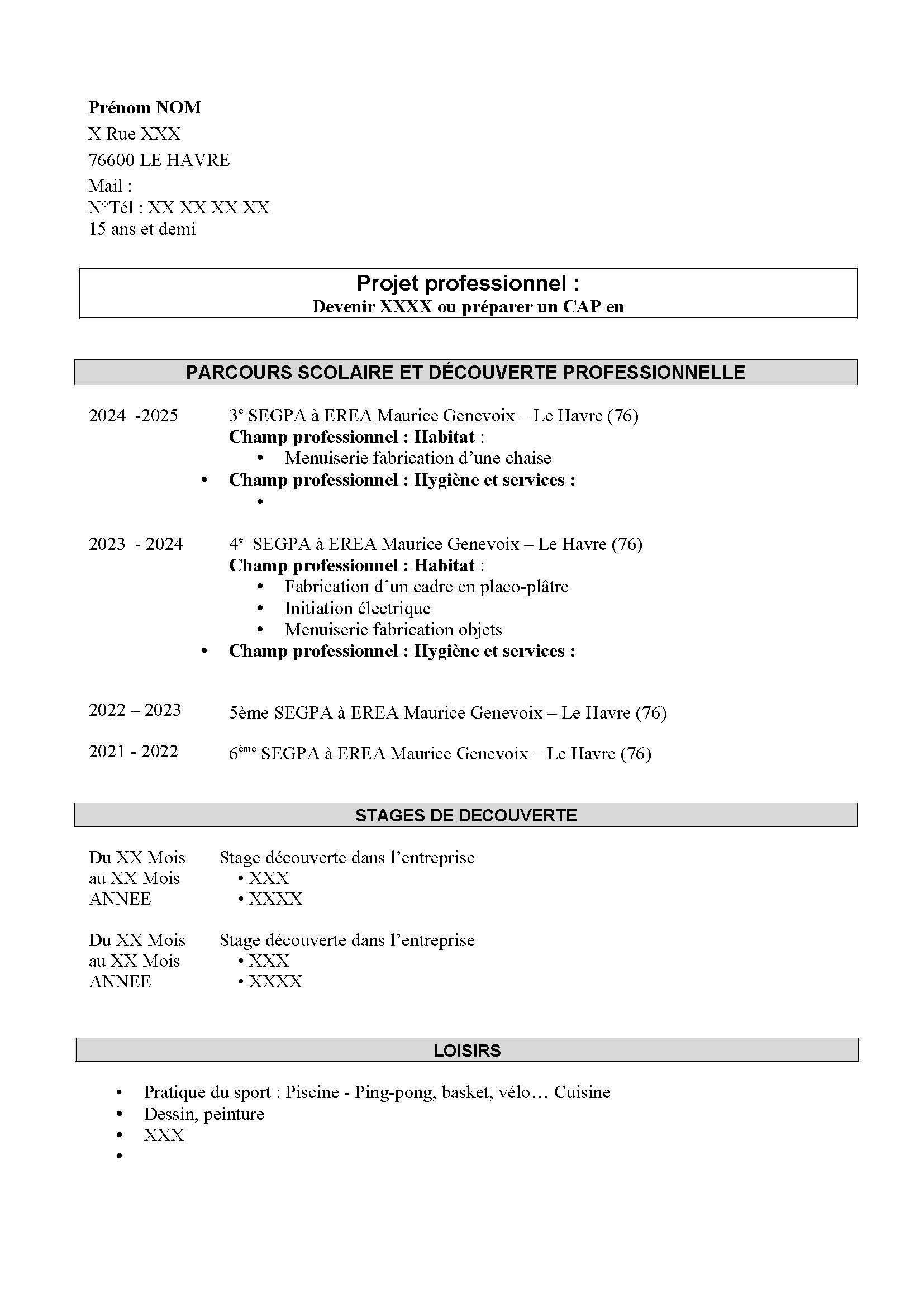 Ecrire un Curriculum Viate / CV - EREA LEA Maurice Genevoix - Le Havre